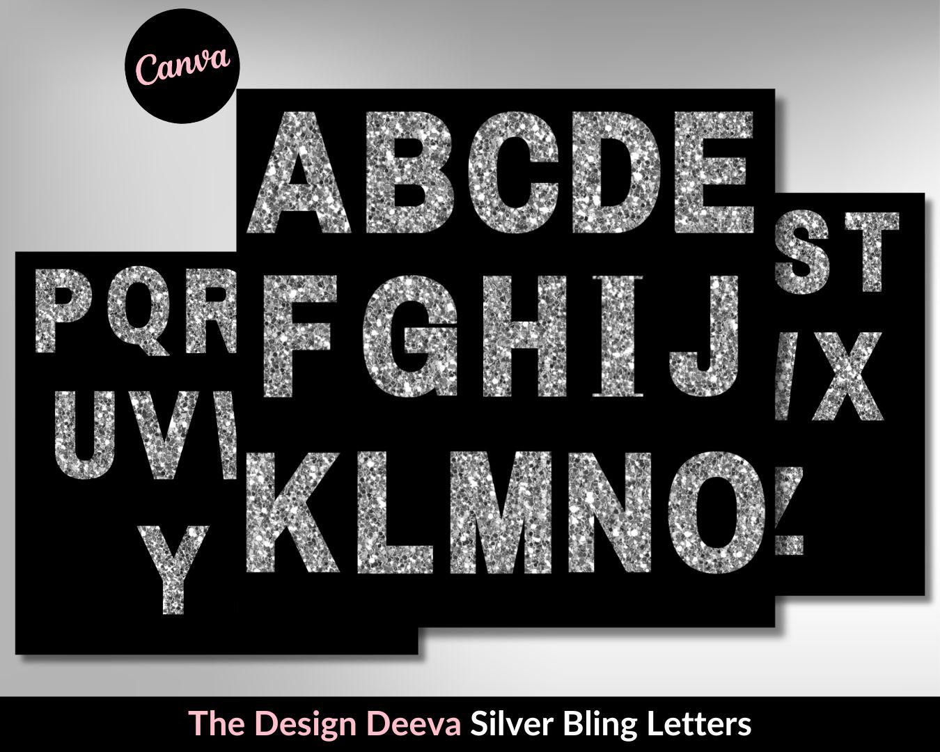 SILVER BLING ALPHABET Letters, Diamond Studded, Canva Template Letters ...