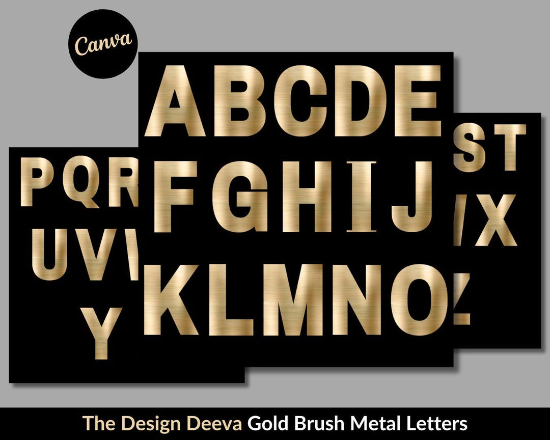 GOLD BRUSHED LETTERS, Brushed Metal, Canva Template Letters, Fashion ...