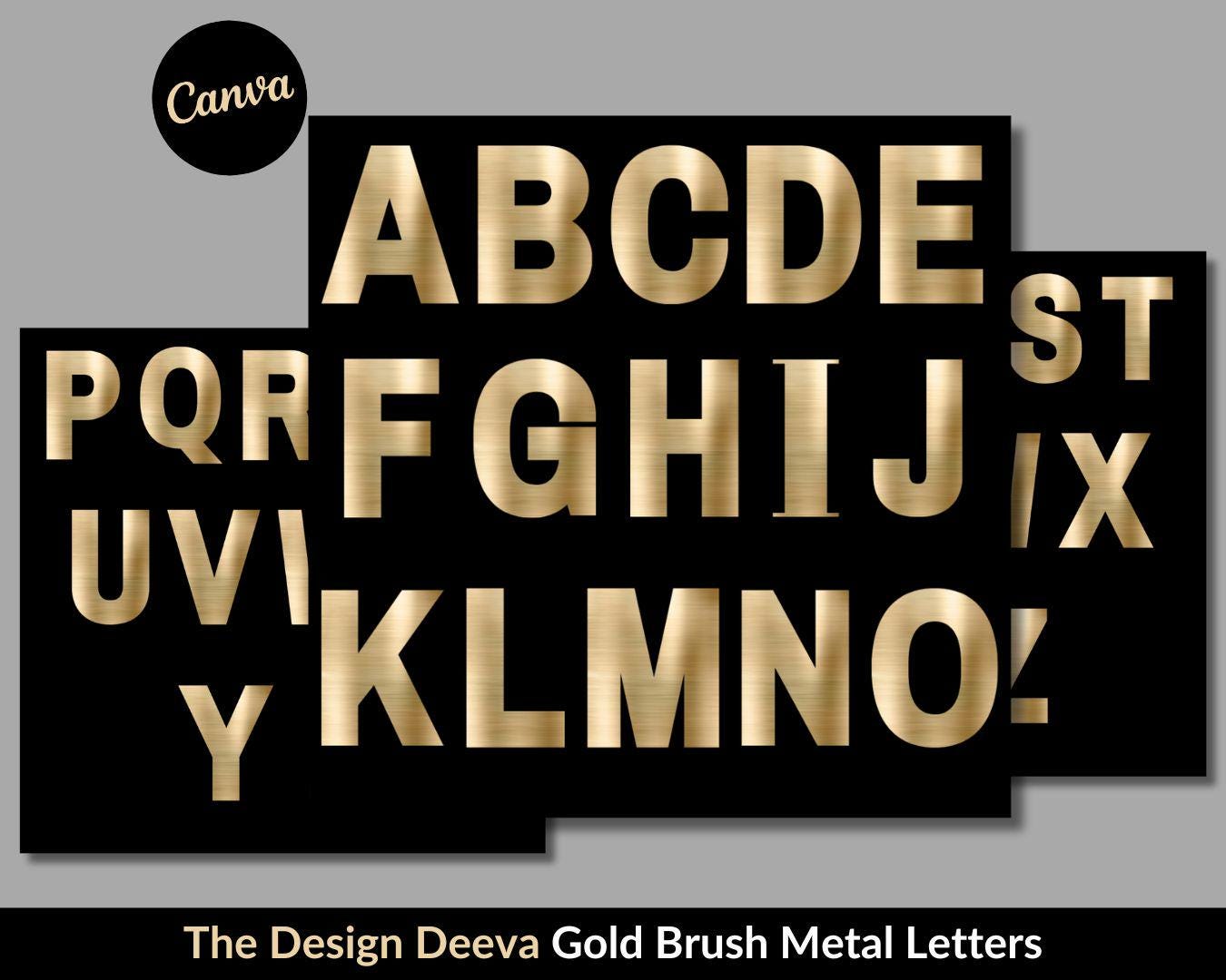 GOLD BRUSHED LETTERS, Brushed Metal, Canva Template Letters, Fashion ...