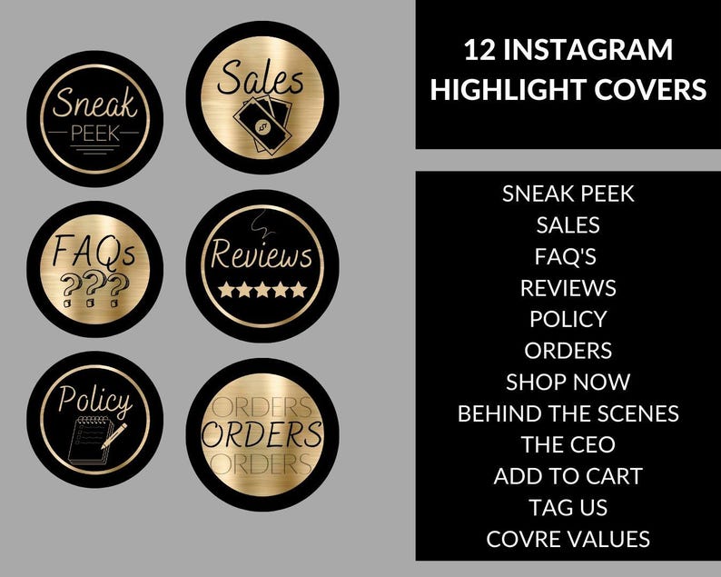 Gold INSTAGRAM HIGHLIGHT Covers, IG Cover Templates, Story Highlight ...