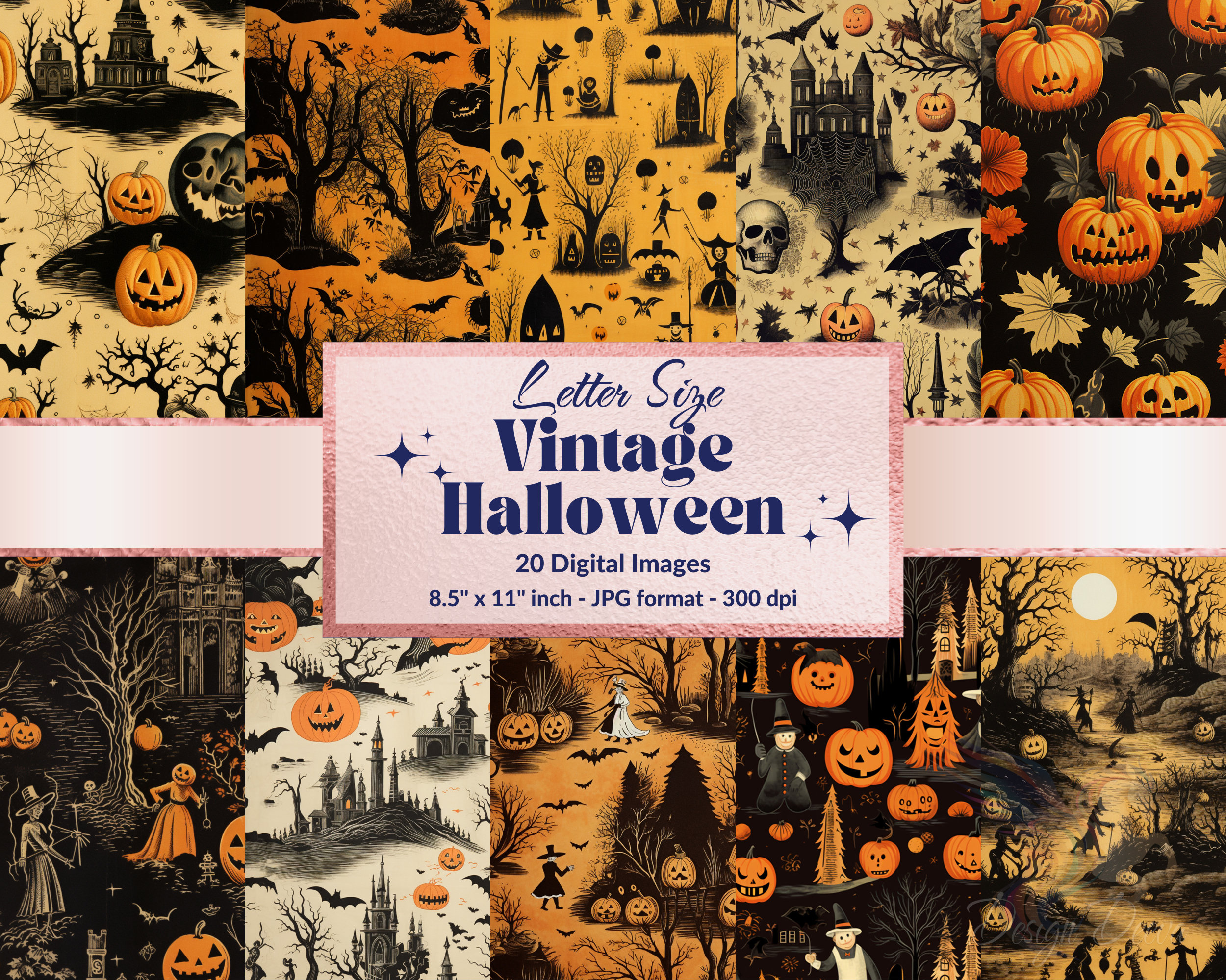 20 Vintage Halloween Digital Paper Antique Old Pumpkin - Etsy