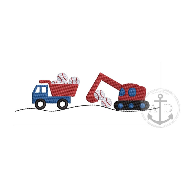Baseball Construction Vehicles Embroidery Machine File (5x7) (digital ...
