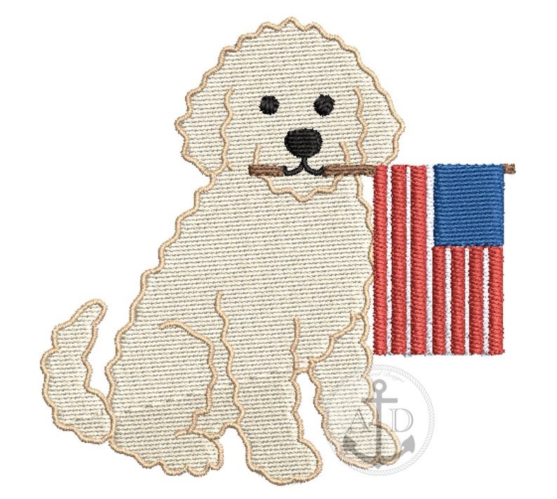 Goldendoodle Dog With American Flag Embroidery Design (4x4) (digital ...