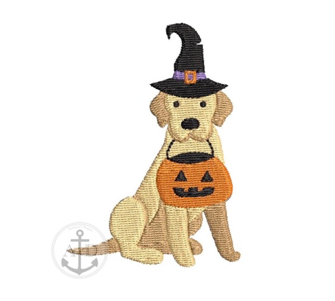 Halloween Dog Embroidery Design: Witch Hat, Pumpkin (4x4) (digital ...