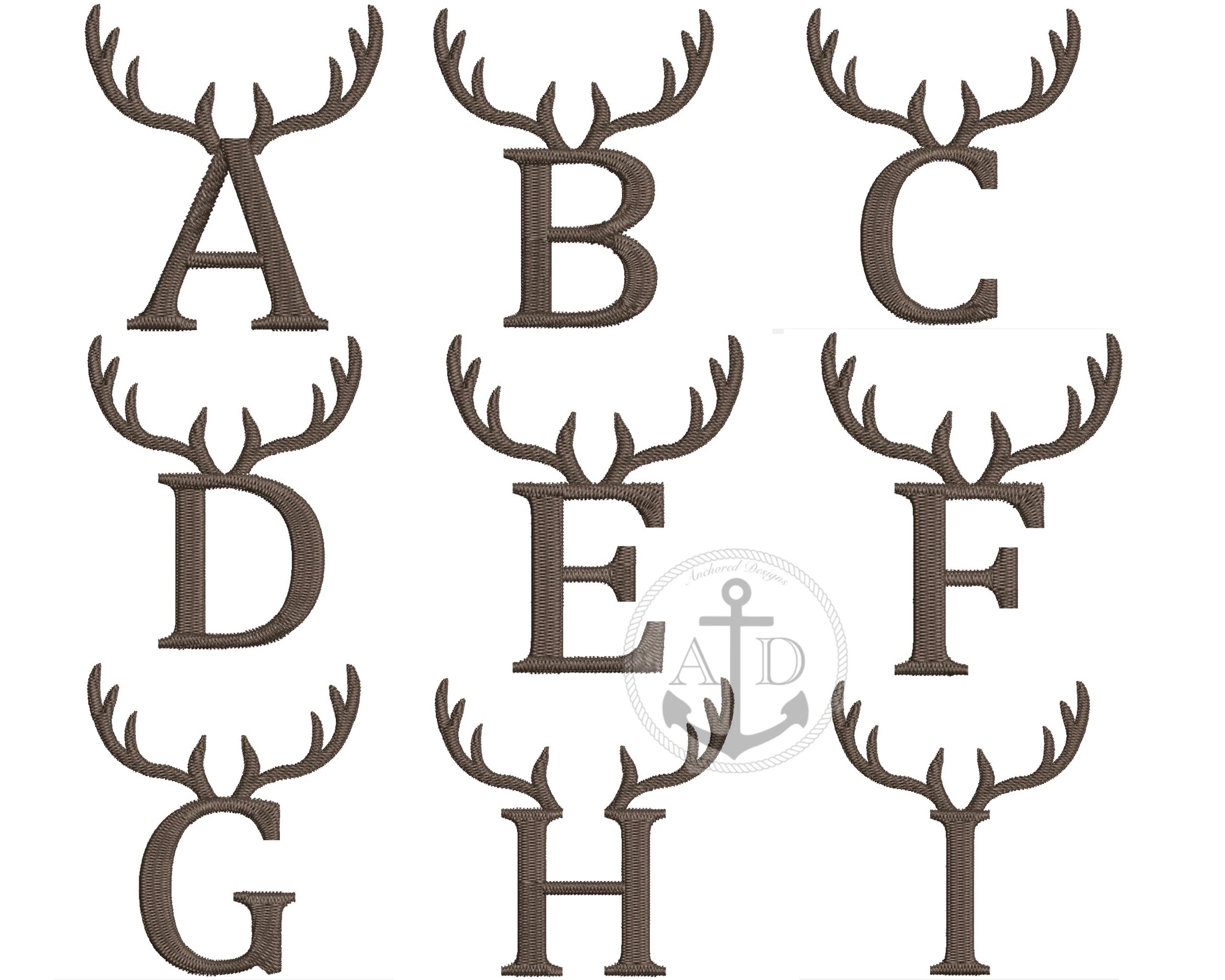 Deer Antler Embroidery Letters A-Z (digital Download) - Etsy