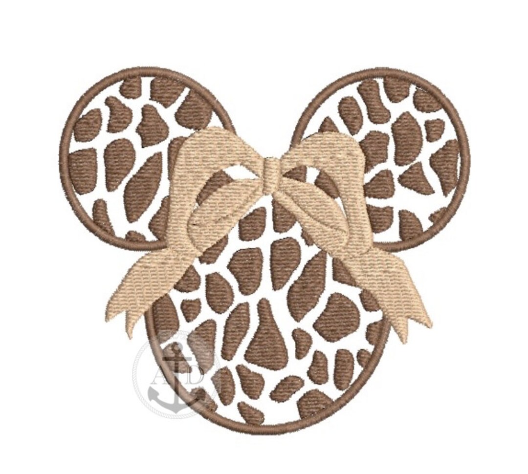 Giraffe Print Mouse Ears With Bow Embroidery Design (digital Download ...