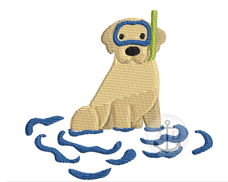 Snorkeling Dog Embroidery Design: Summer Lab, Pool Dog (digital ...