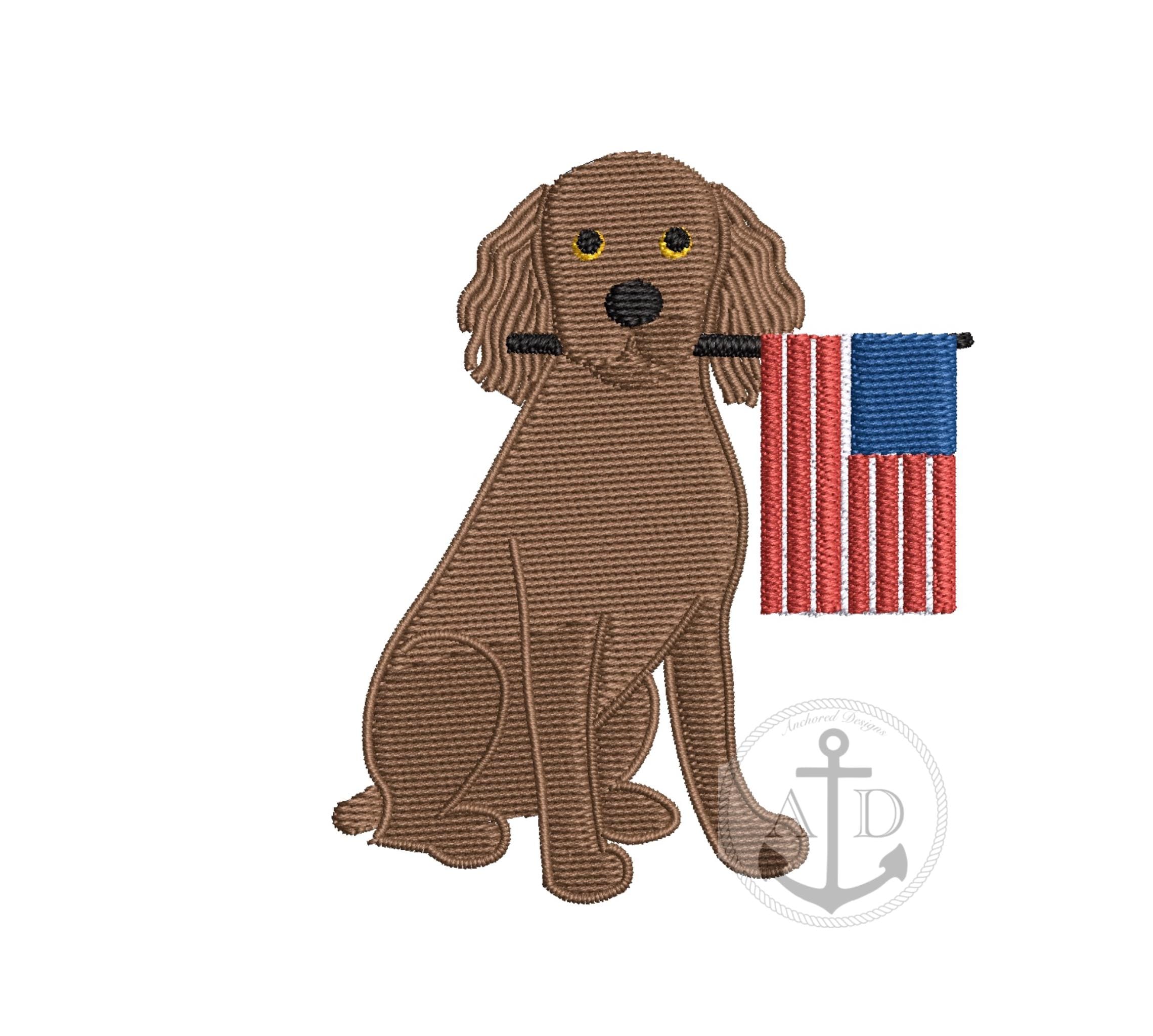 Boykin Spaniel Dog With American Flag Embroidery Design (4x4) (digital ...