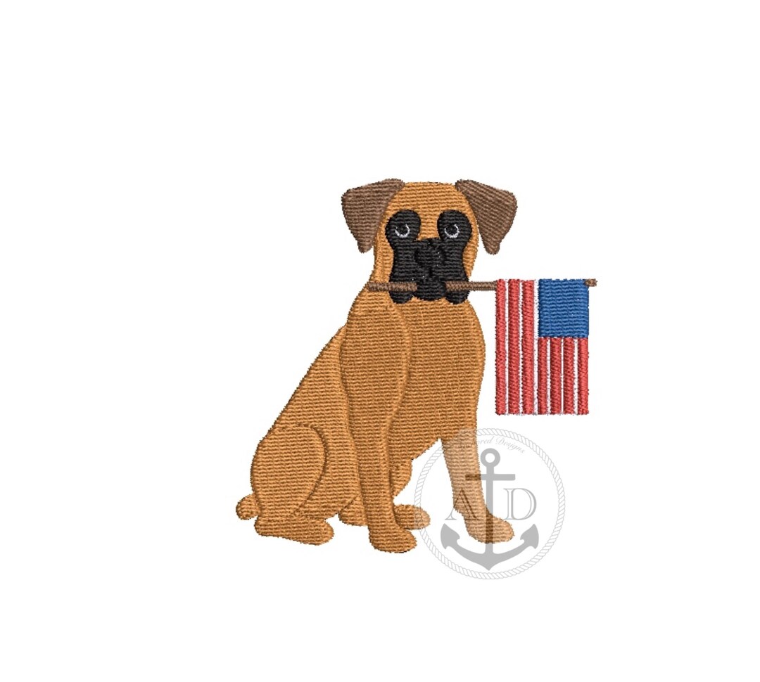 Patriotic Boxer Dog Embroidery Design: American Flag (4x4 Medium Design ...