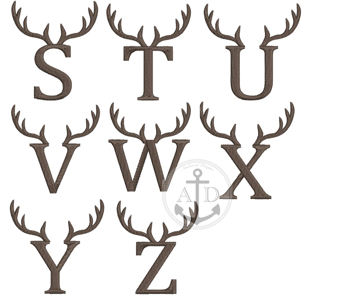 Deer Antler Embroidery Letters A-Z (digital Download) - Etsy