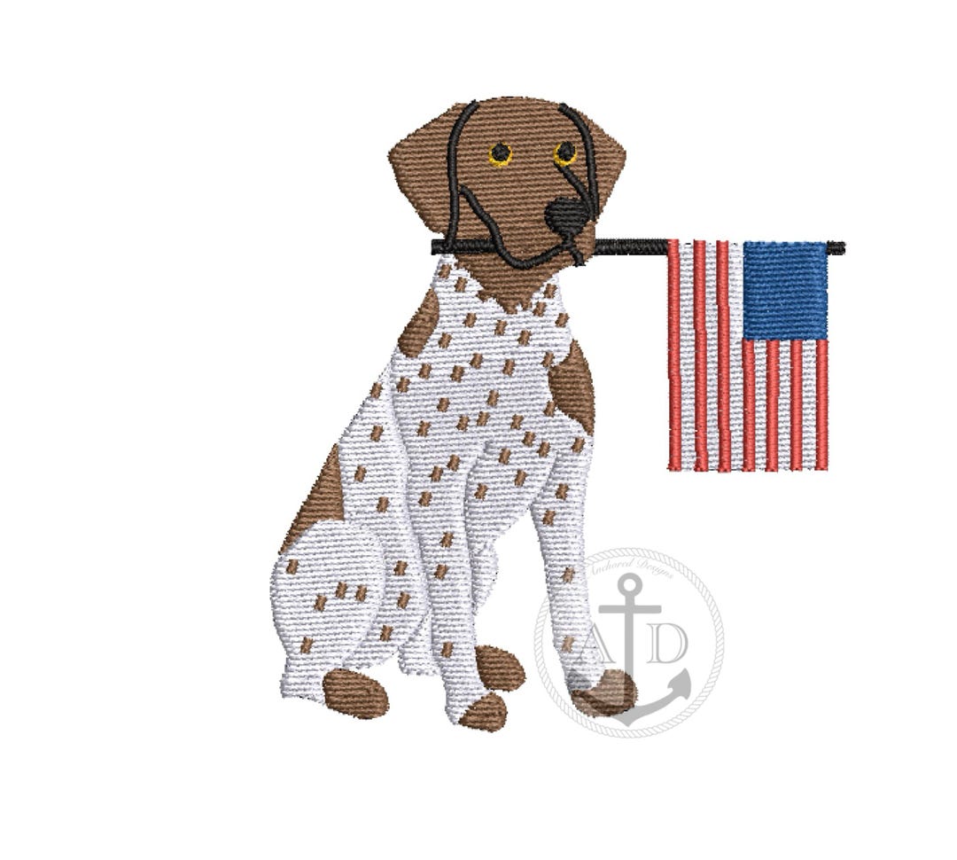 German Shorthaired Pointer Embroidery Design: Dog With American Flag ...