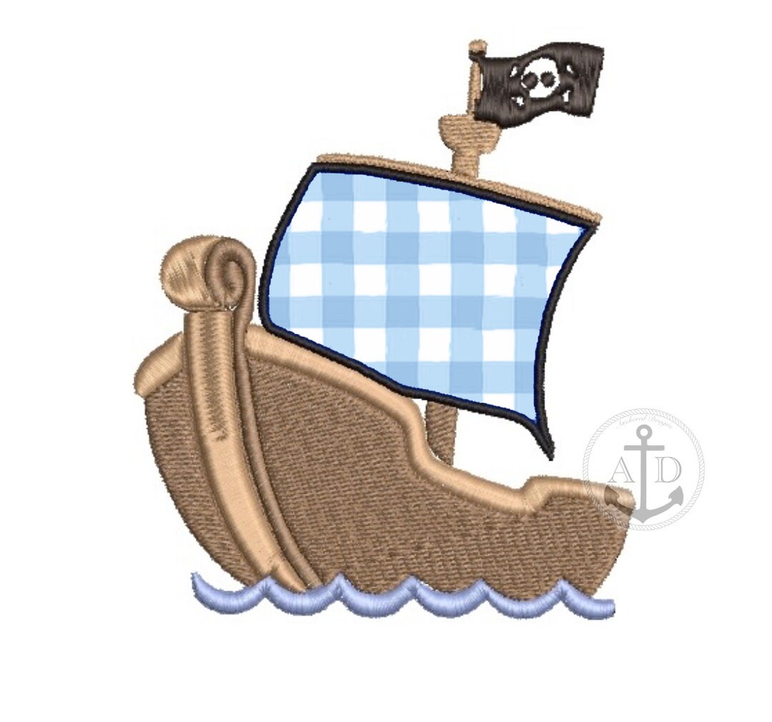 Pirate Ship Applique Design, Pirate Embroidery Design, Pirate Appliqué ...