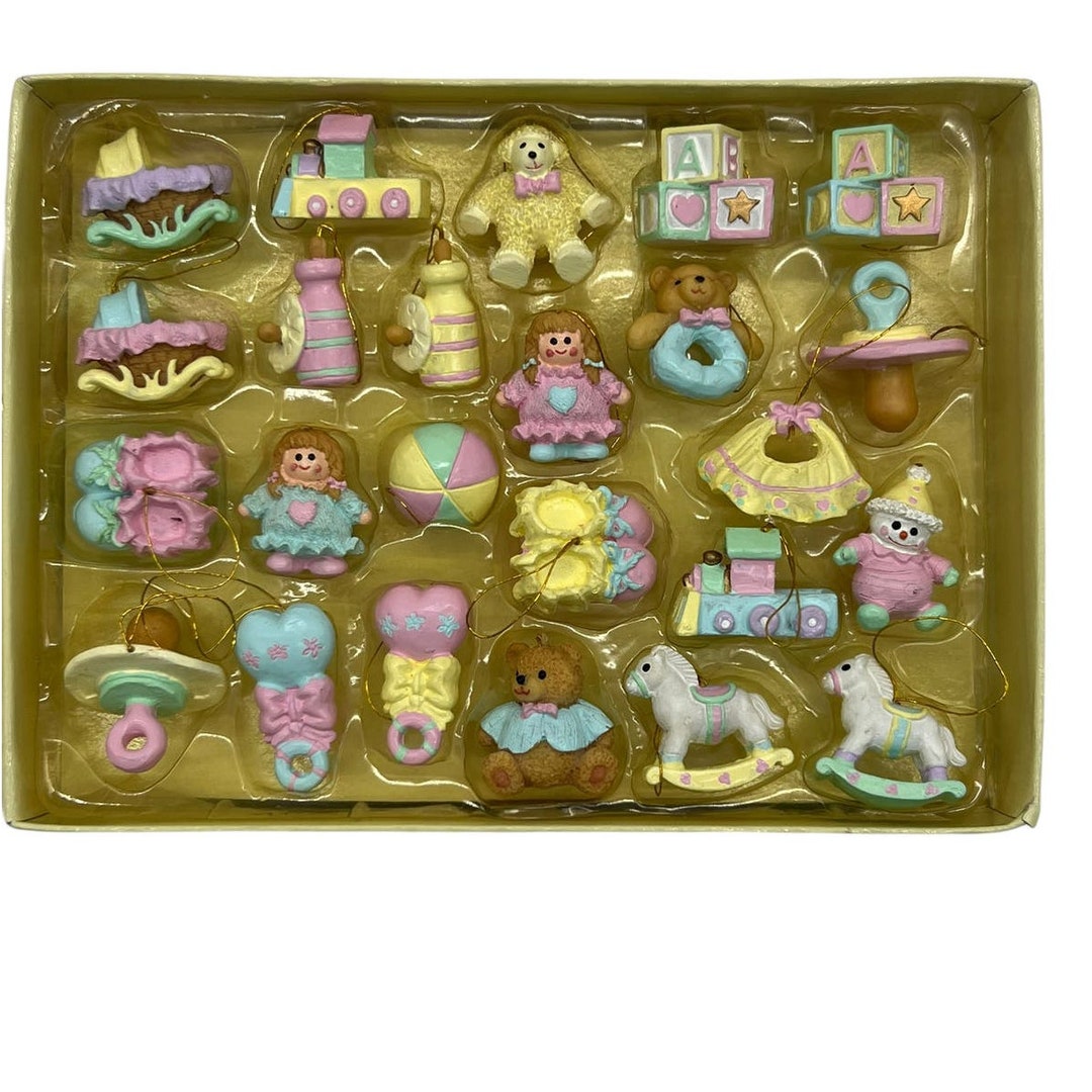 ITTY BITTY Small Tree Miniature Ornaments Hand Painted Resin Pink Baby ...