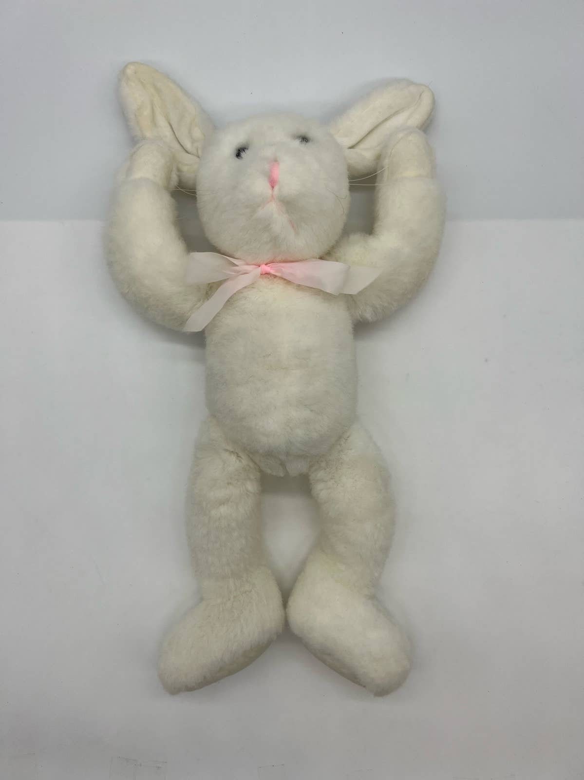 The Boyds Collection 1991 Rabbit Weighted Movable Limbs White Pink Bow ...