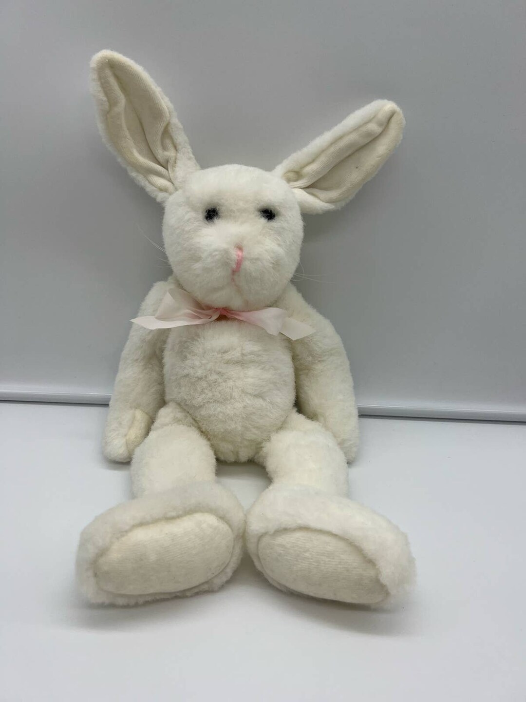 The Boyds Collection 1991 Rabbit Weighted Movable Limbs White Pink Bow ...