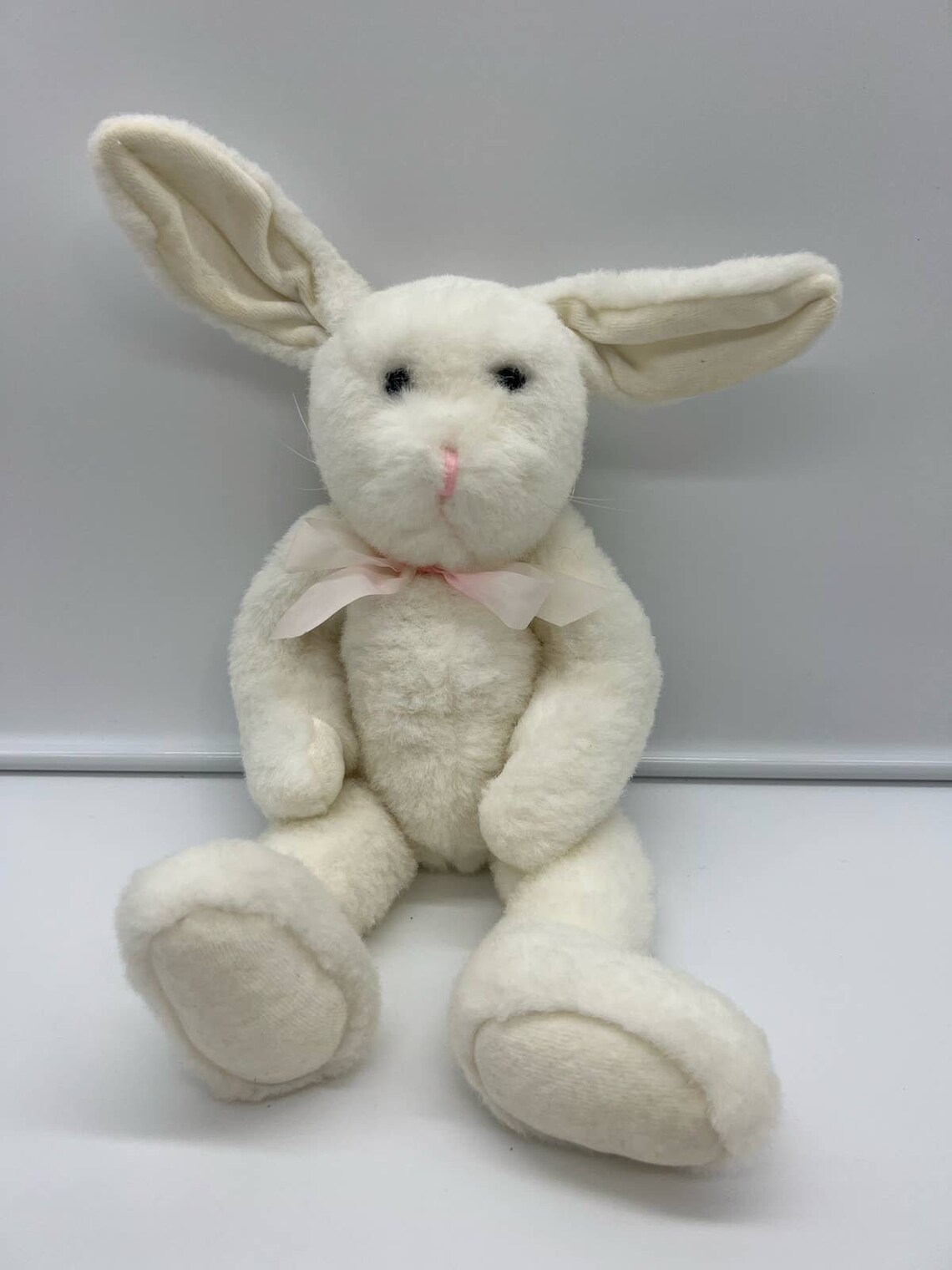 The Boyds Collection 1991 Rabbit Weighted Movable Limbs White Pink Bow ...