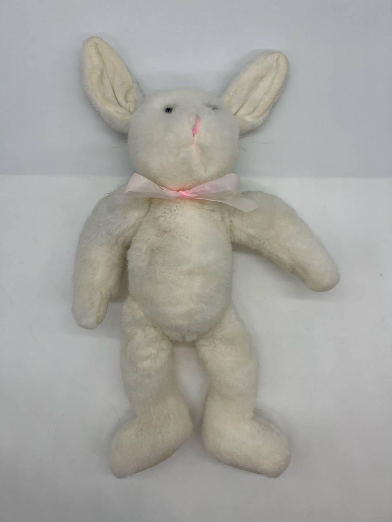 The Boyds Collection 1991 Rabbit Weighted Movable Limbs White Pink Bow ...