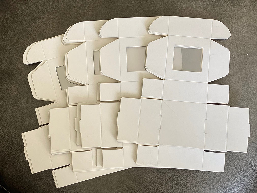 Set of 200 Custom Clear PVC Window Kraft Brown White Paper Boxes ...