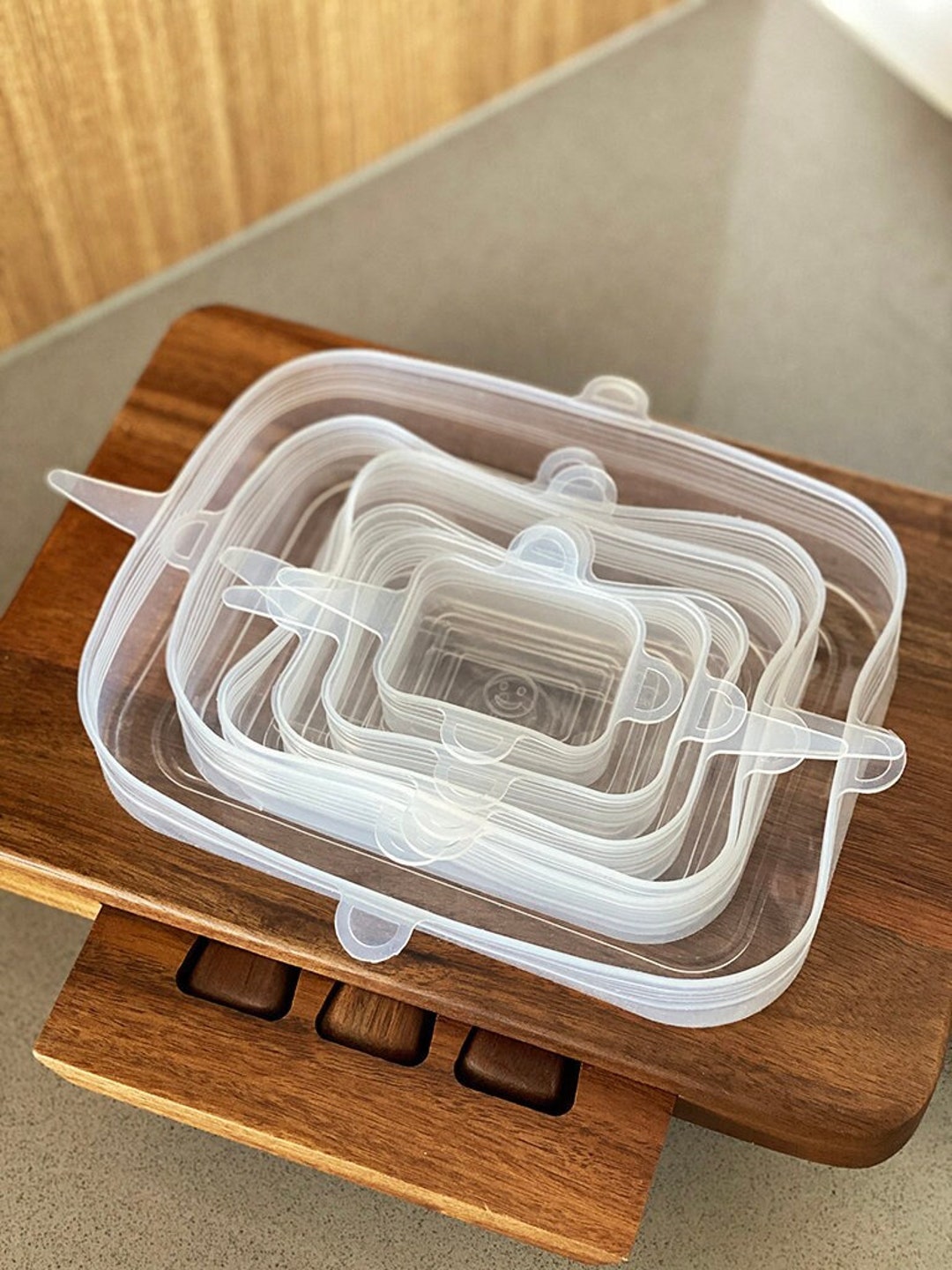 Set of 6 Reusable Silicone Stretchable Lids Rectangle/personalised Food ...