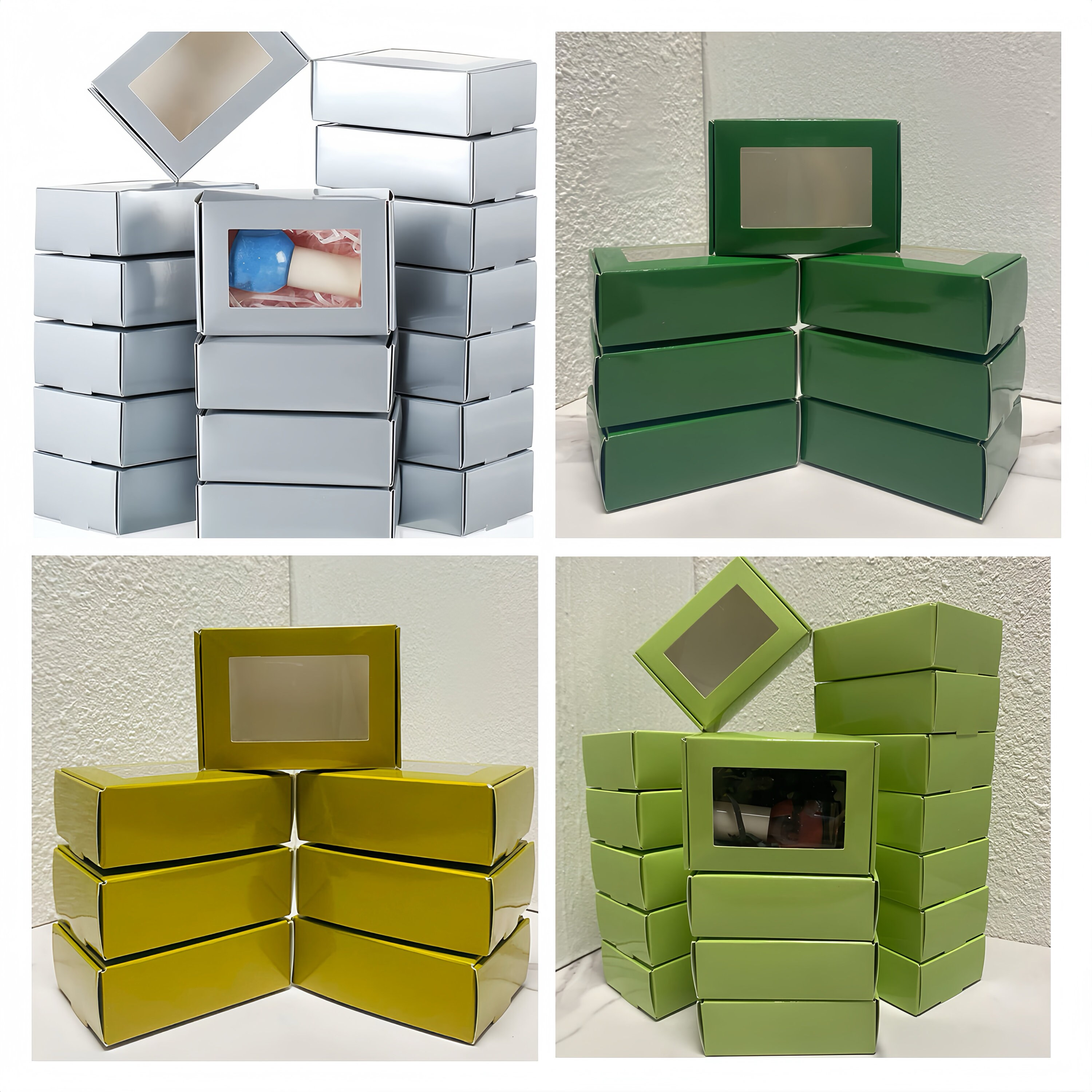 Set of 25 Clear PVC Window Kraft Brown Blue Pink Custom Paper Box ...