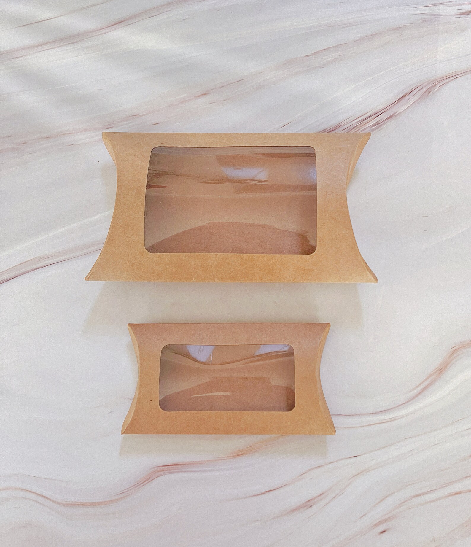 Set of 25 Pillow Shape Packing Boxes Paper Pouches With Clear PVC ...