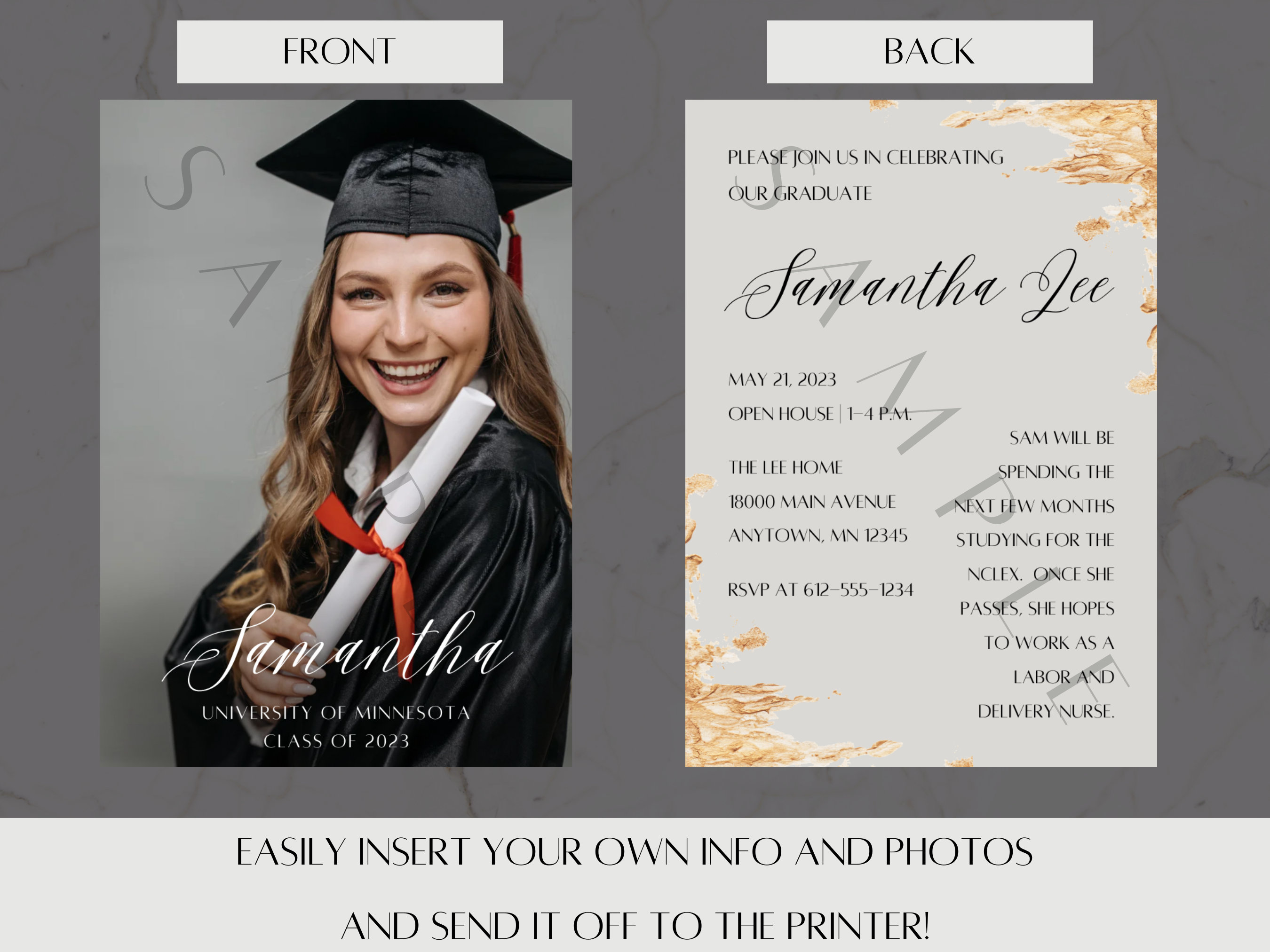 Graduation Party Invitation Canva Template Fully Customizable Neutral ...