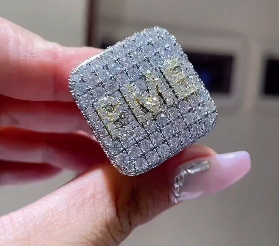 Iced Out Diamond Rings Initial Logo Letter Custom Ring Full Iced Out ...