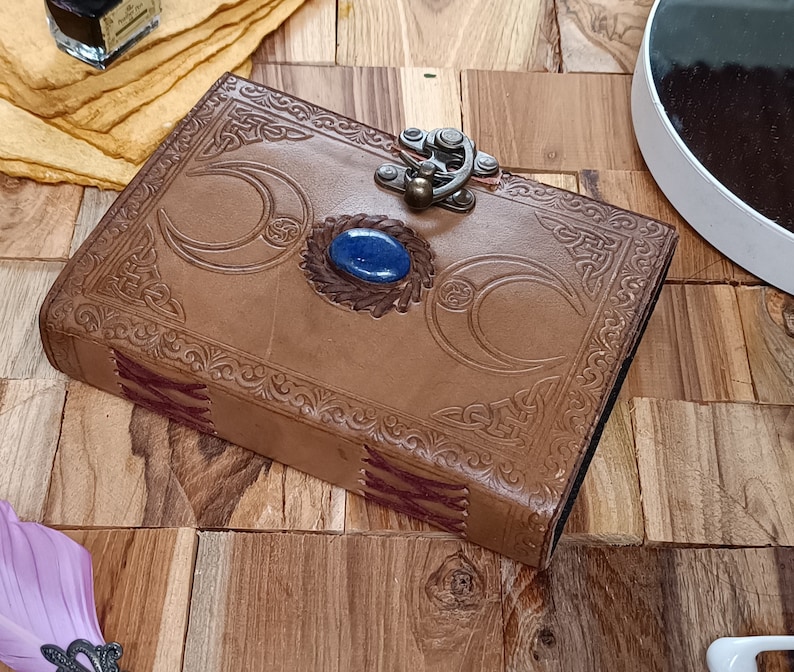 Black Leather Triple Moon Journal: Lapis Crystal Book of Shadows - Etsy