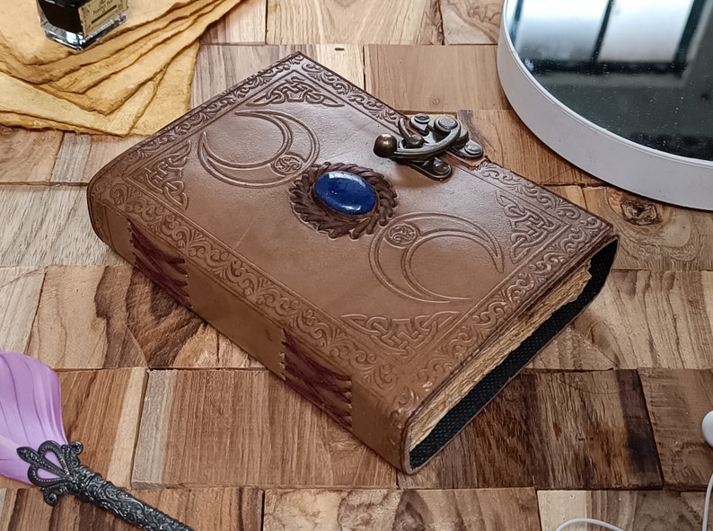 Black Leather Triple Moon Journal: Lapis Crystal Book of Shadows - Etsy
