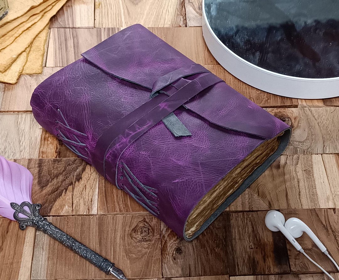 Handmade Purple Leather Journal: Vintage Deckle Edge Paper Notebook - Etsy