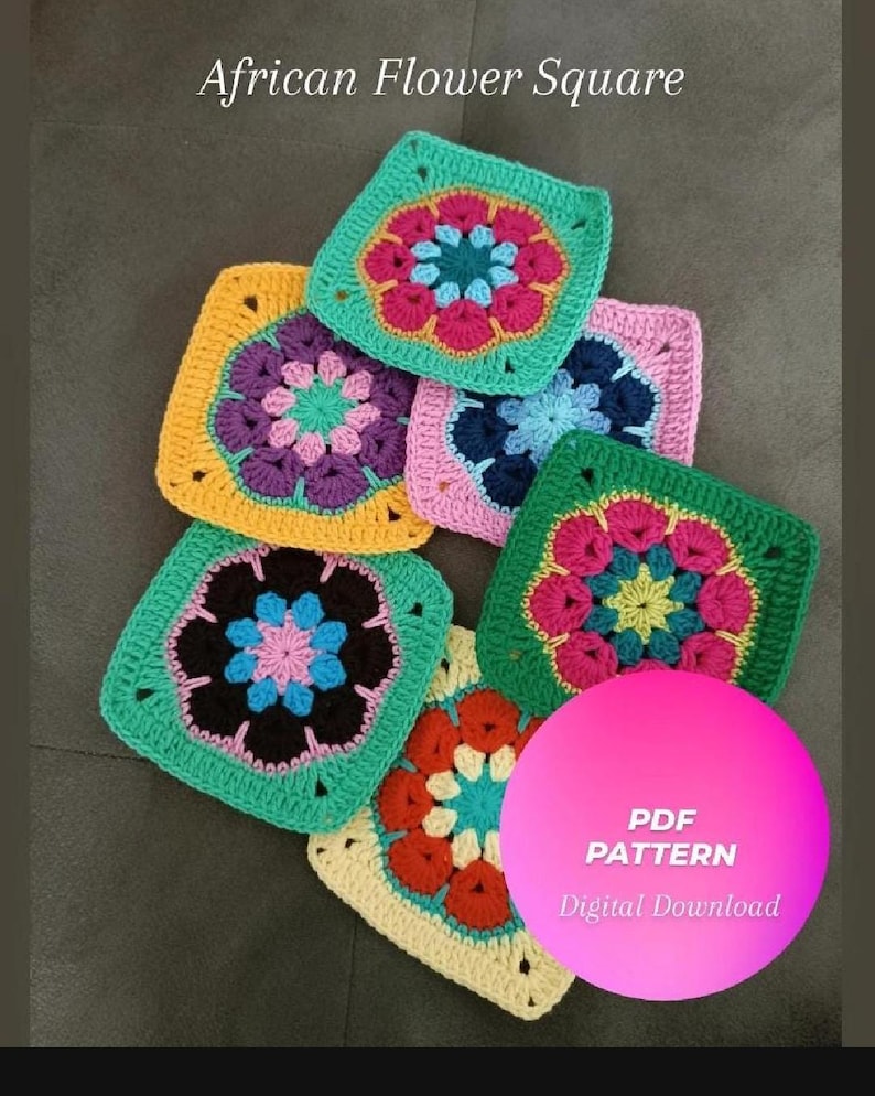 African Flower Square Easy PDF Pattern, Square Crochet Pattern, Crochet ...