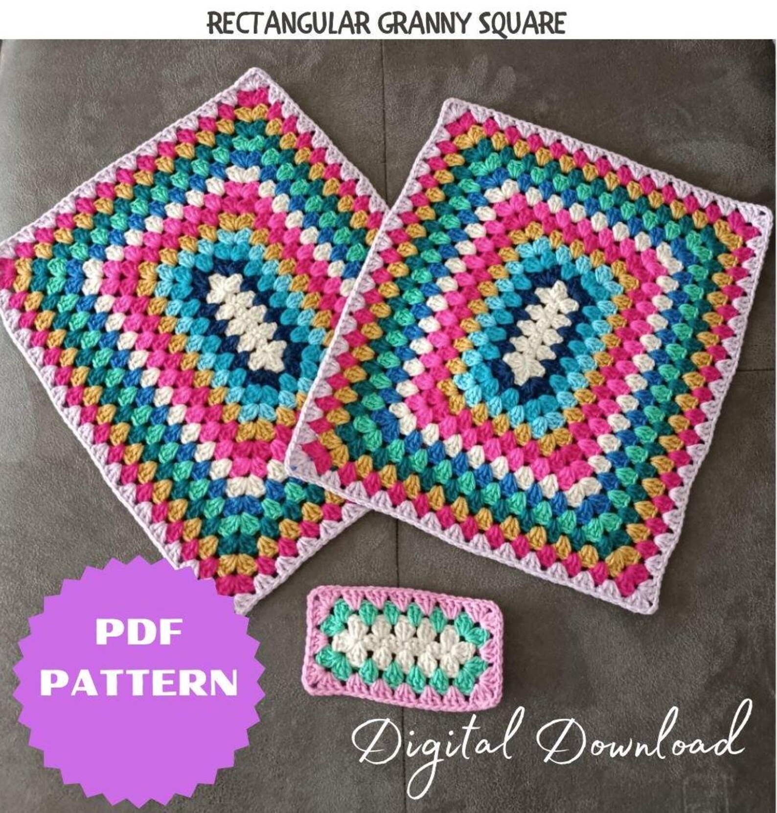 Rectangular Square Easy PDF Pattern, Granny Square Crochet Pattern ...