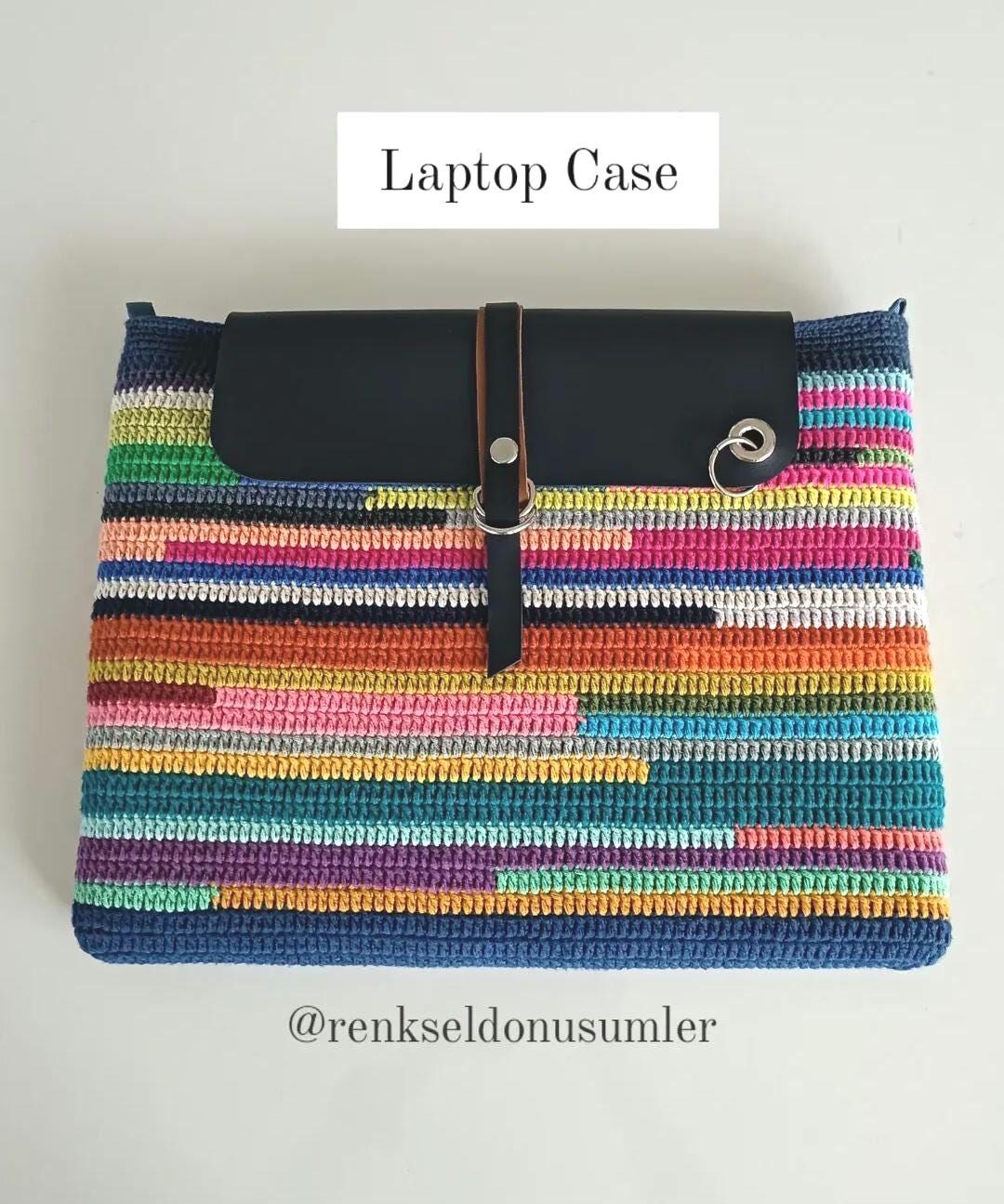 Crochet Laptop Bag, Crochet Office Bag, Handmade Tablet Bag, Knitted ...