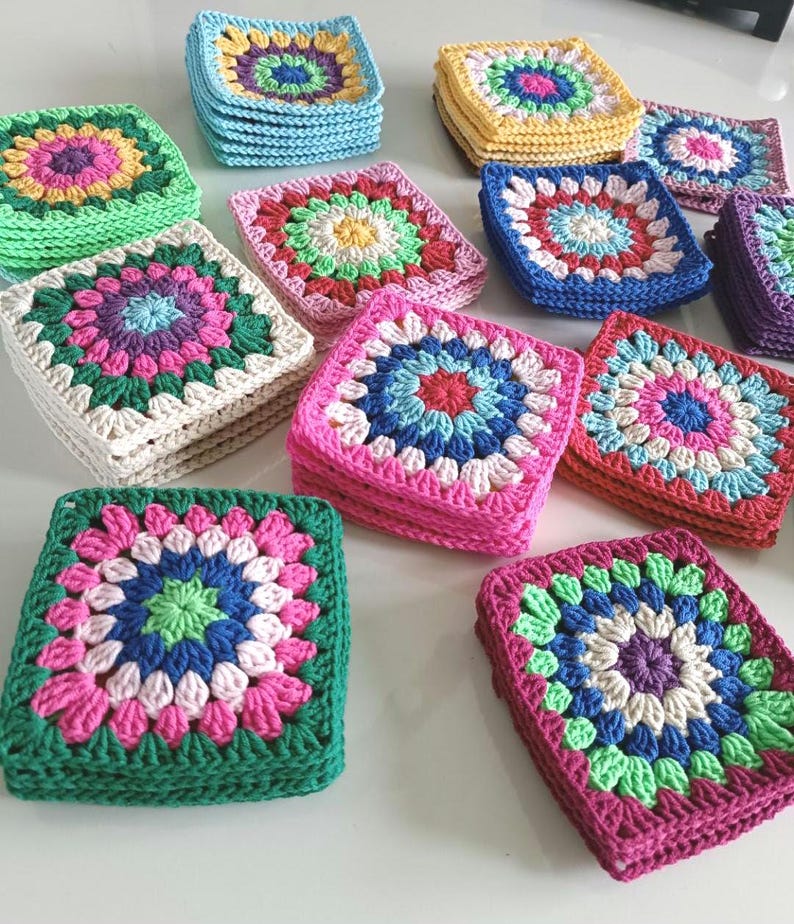 67 Hand Crochet Granny Squares: Ready-made Cotton Afghan Motifs - Etsy