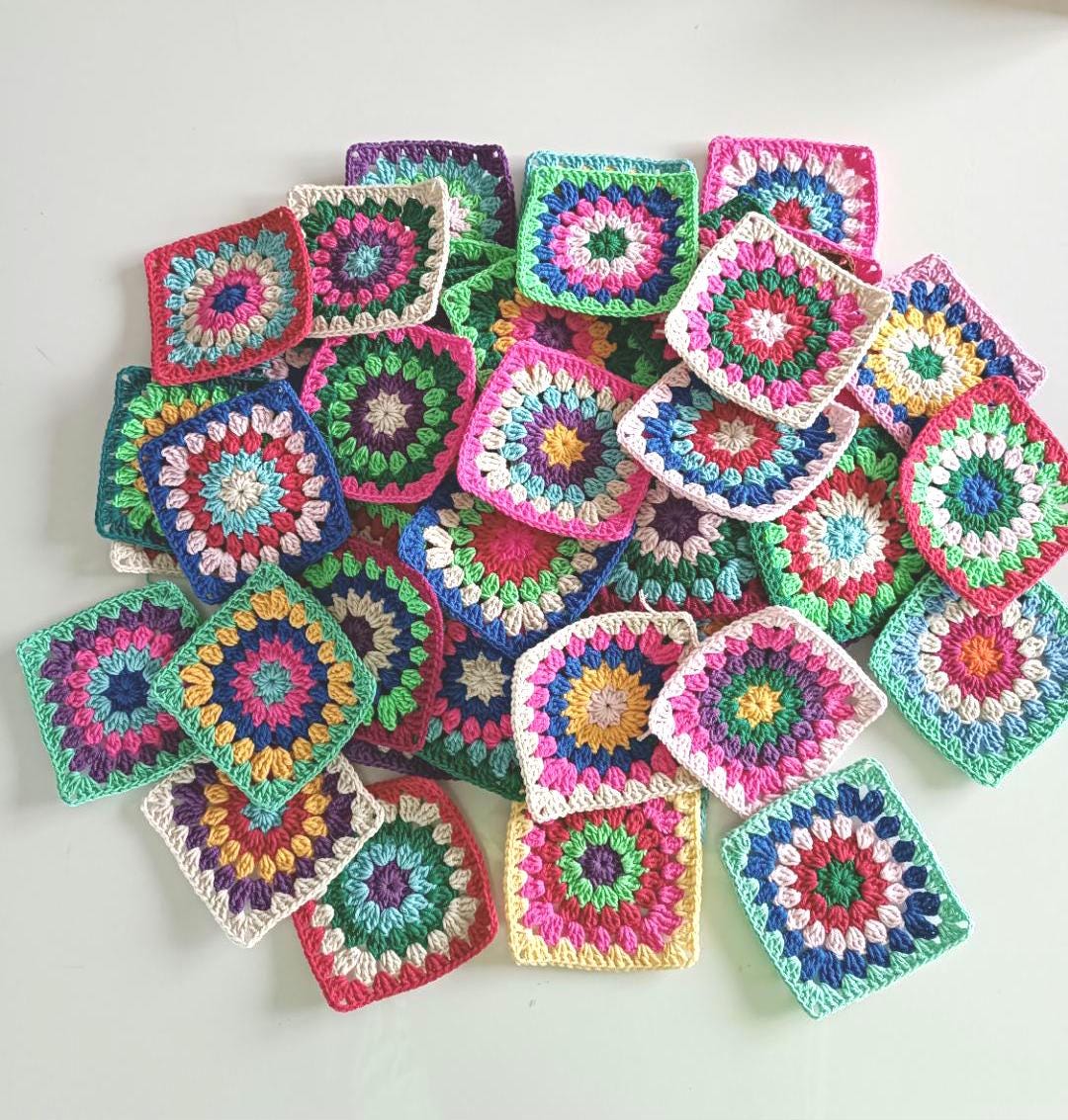 67 Hand Crochet Granny Squares: Ready-made Cotton Afghan Motifs - Etsy