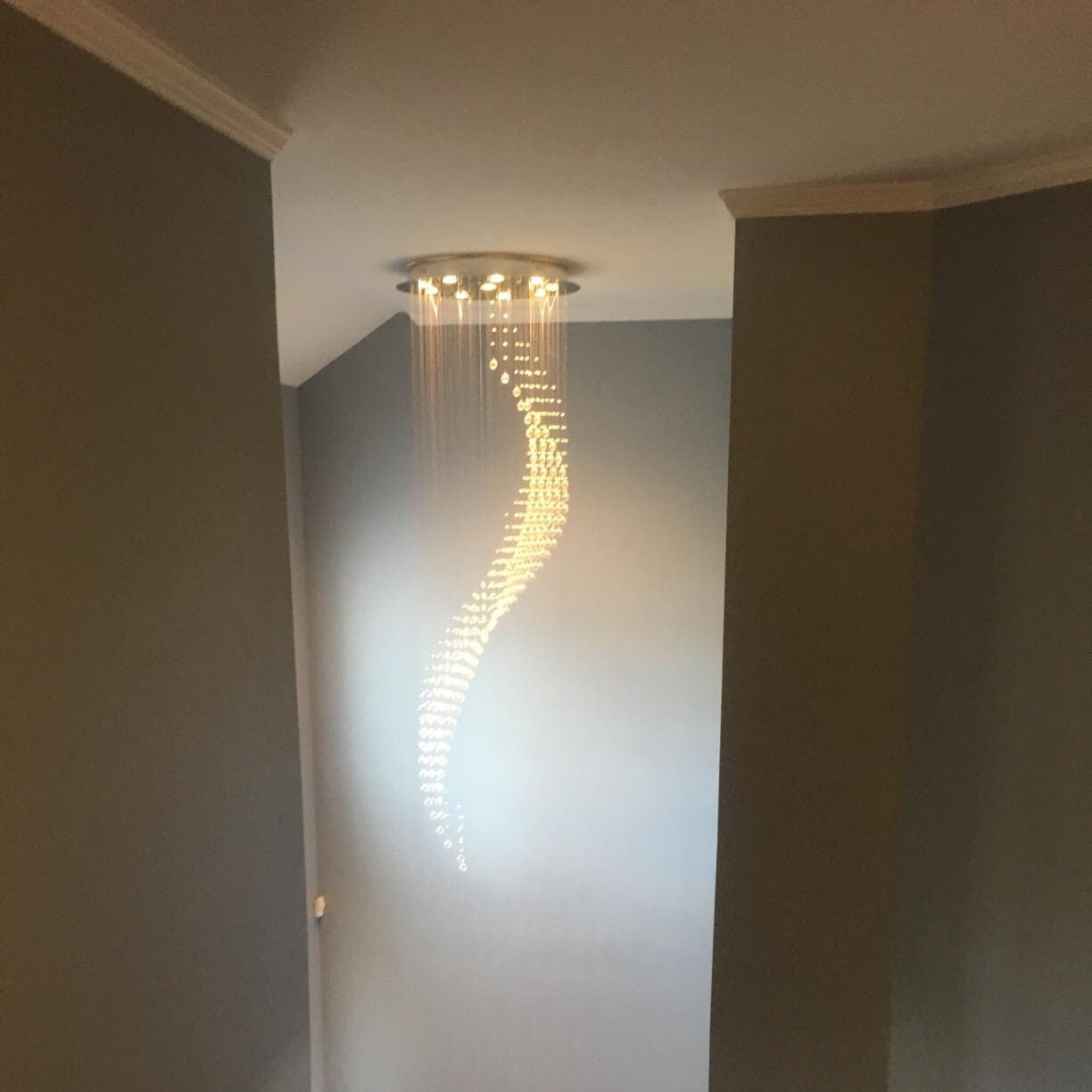 Modern Spiral Staircase Chandelier Large Rain Drop Crystal Flush Mount ...