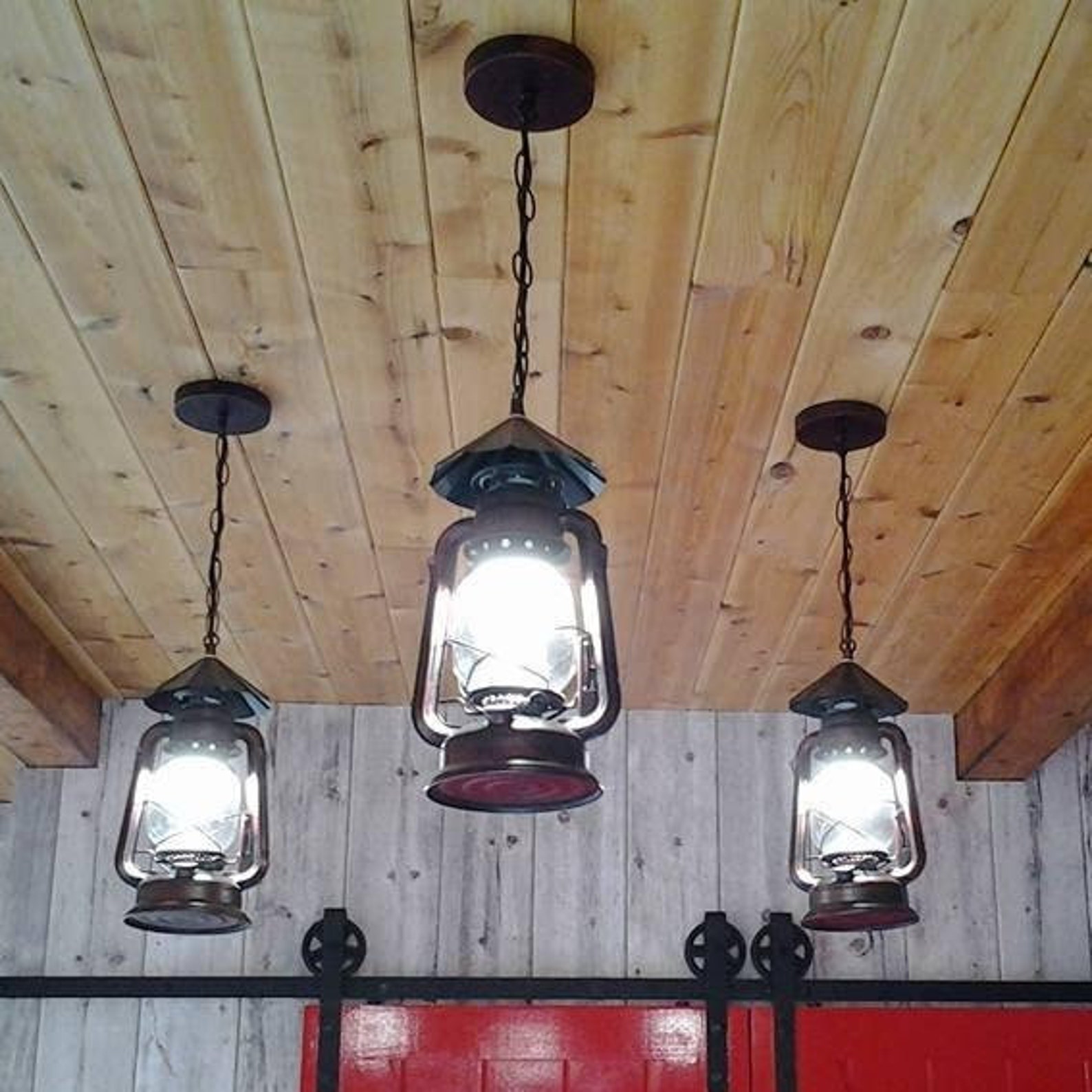 Rustic Lantern Pendant Light With Glass Shade Ceiling Hanging - Etsy