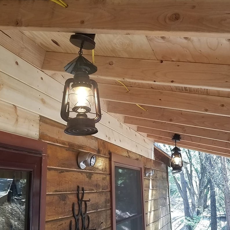 Rustic Lantern Pendant Light With Glass Shade Ceiling Hanging Lighting ...
