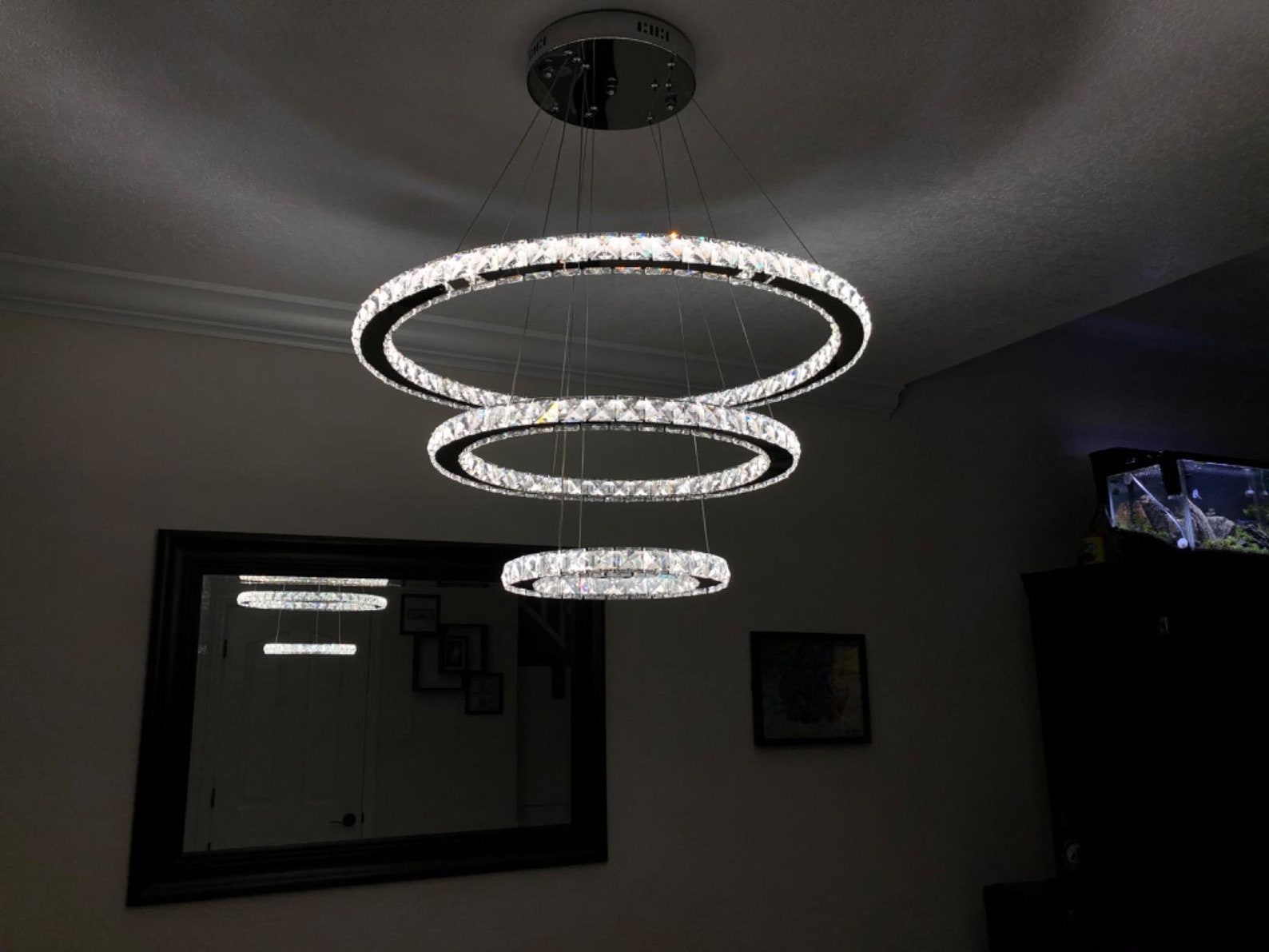 LED Chandelier Modern Ceiling Light Fixture With 3 Crystal Rings DIY ...