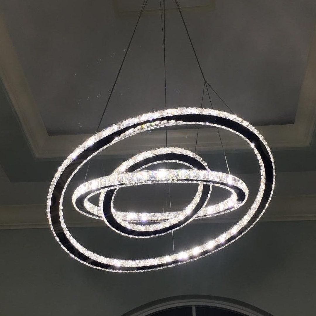 LED Chandelier Modern Ceiling Light Fixture With 3 Crystal Rings DIY ...