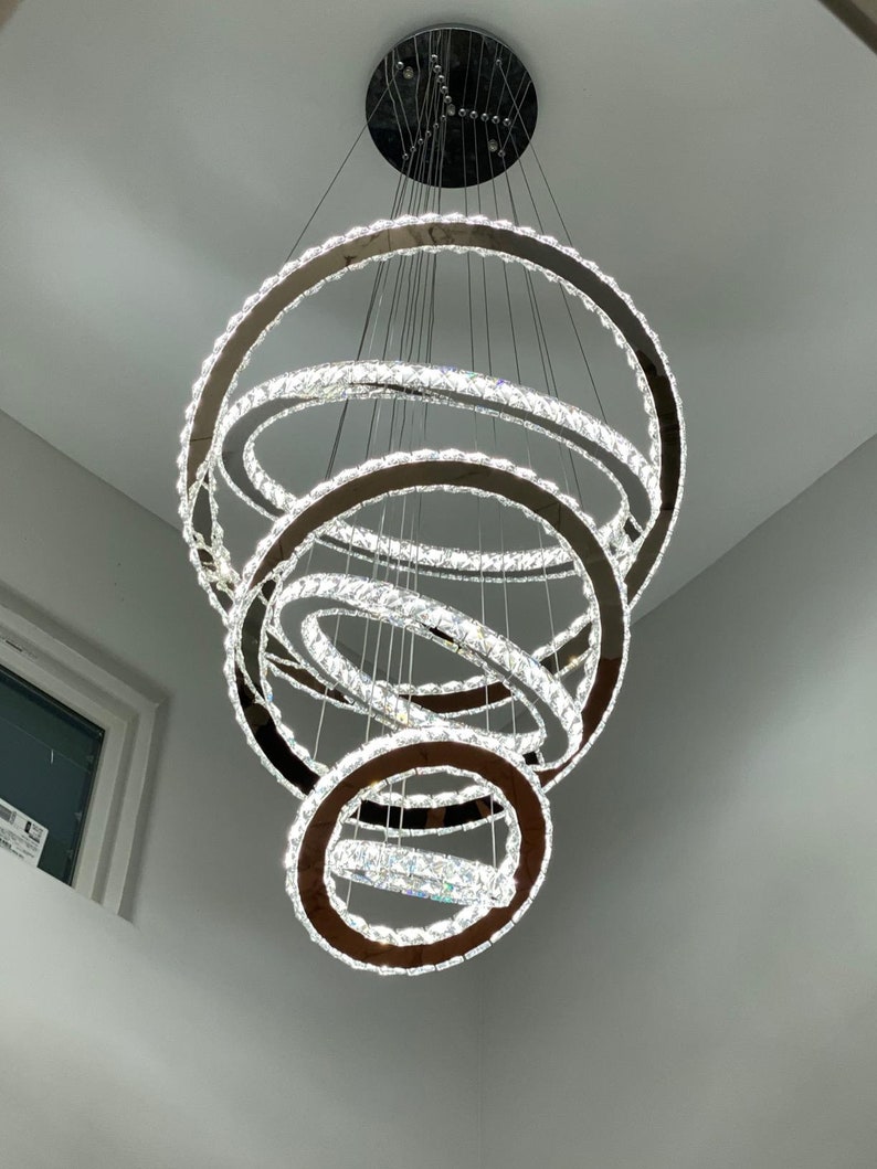 Modern Crystal 6 Ring Chandelier LED Ceiling Lights 3-color High ...