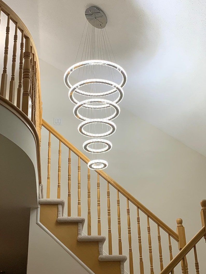 Modern Crystal 6 Ring Chandelier LED Ceiling Lights 3-color High ...