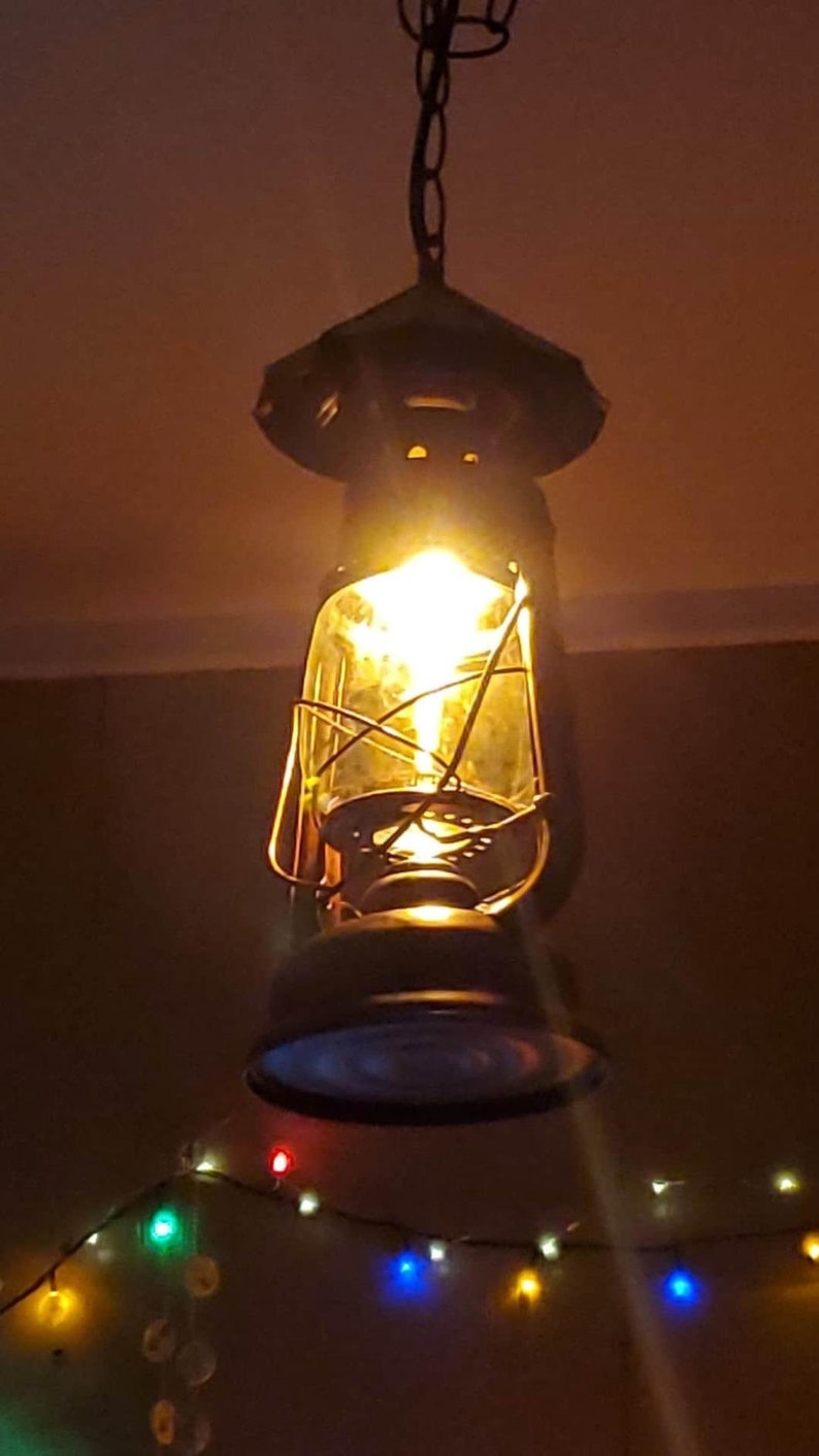 Rustic Lantern Pendant Light With Glass Shade Ceiling Hanging Lighting ...