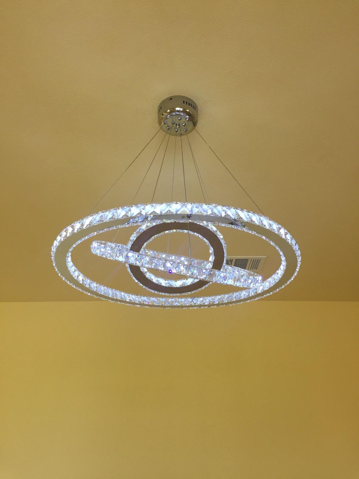 LED Chandelier Modern Ceiling Light Fixture With 3 Crystal Rings DIY ...