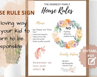 House Rules for Kids, House Rule Wall Art, Family Rule Wall Art, Home ...