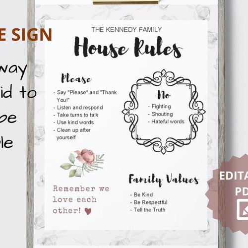Editable House Rules for Kids House Rule Wall Art Family - Etsy