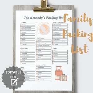 Editable Travel Packing List for Parents, Personalized Packing ...