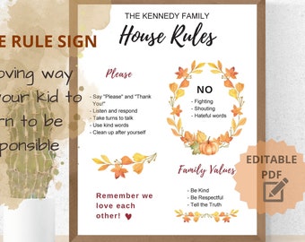 House Rules for Kids, House Rule Wall Art, Family Rule Wall Art, Home ...