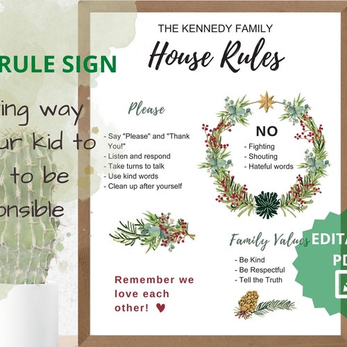 Editable House Rules for Kids House Rule Wall Art Family - Etsy Australia