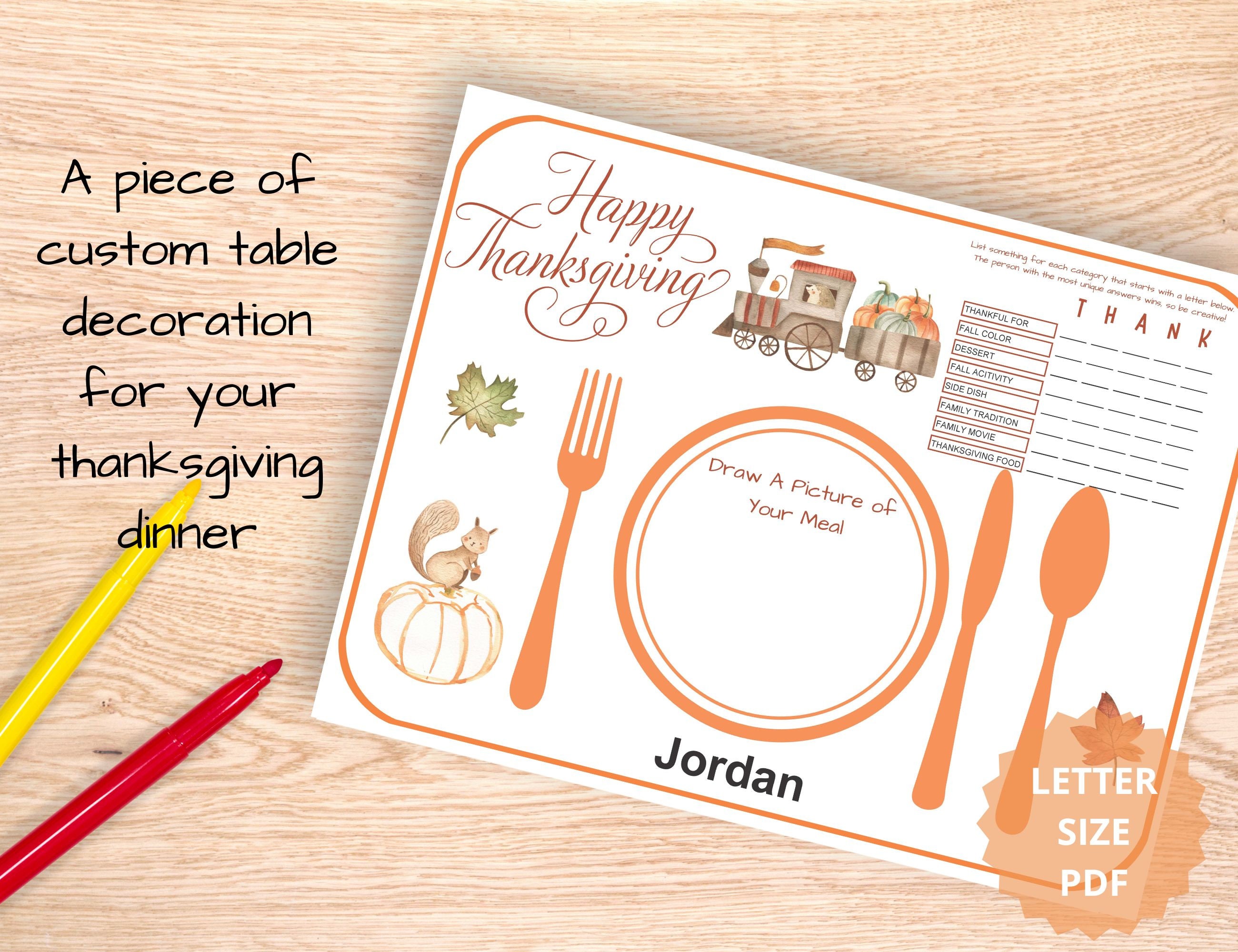 Editable Thanksgiving Placemat for Kids, Thanksgiving Place Card ...